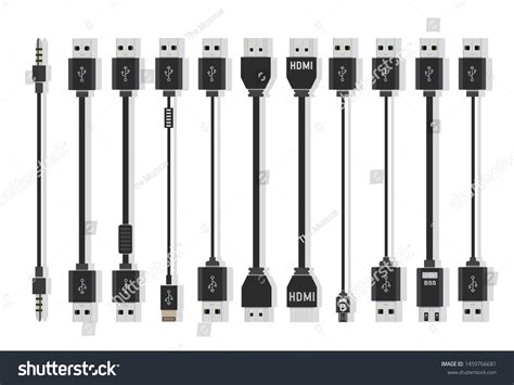 Different Types Universal Computer Cable Connectors Vector De Stock