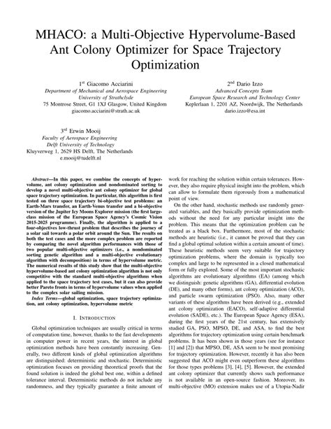Pdf Mhaco A Multi Objective Hypervolume Based Ant Colony Optimizer For Space Trajectory