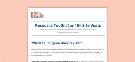 Resource Toolkit For 18 Site Visits Texas Sped Support