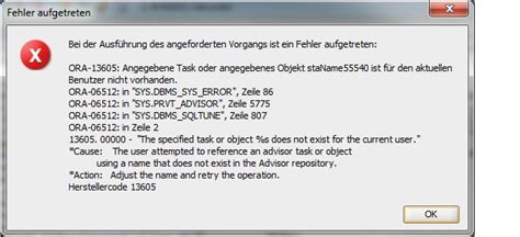 Oracle I Get Ora 13605 When Trying To Run Sql Tuning Advisor From Sql Developer Database