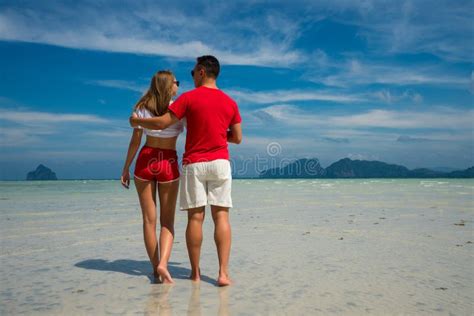 Young Happy Couple On Tropical Beach At Summer Vacation Thailand Stock