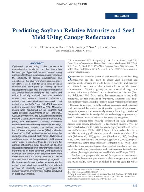 Pdf Predicting Soybean Relative Maturity And Seed Yield Using Canopy