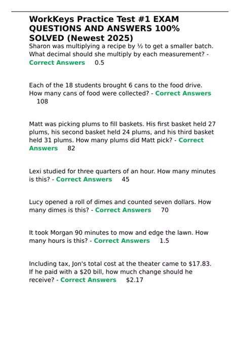 Workkeys Practice Test 1 Exam Questions And Answers 100 Solved Newest 2025 Workkeys