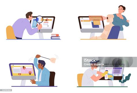 isolated set of woman and man programmer qa engineer checking software