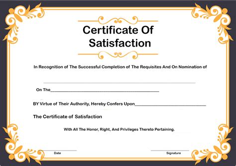 Free Sample Certificate Of Satisfaction Templates