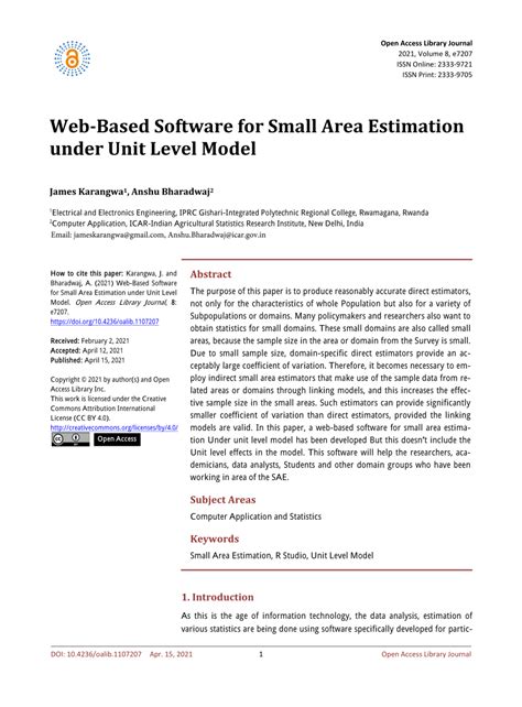 Pdf Web Based Software For Small Area Estimation Under Unit Level Model