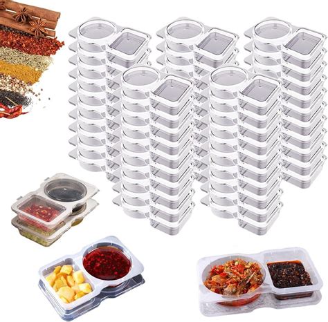 Double Compartment Condiment Container 2025 New Reusable Snack Container 2 Condiment Containers