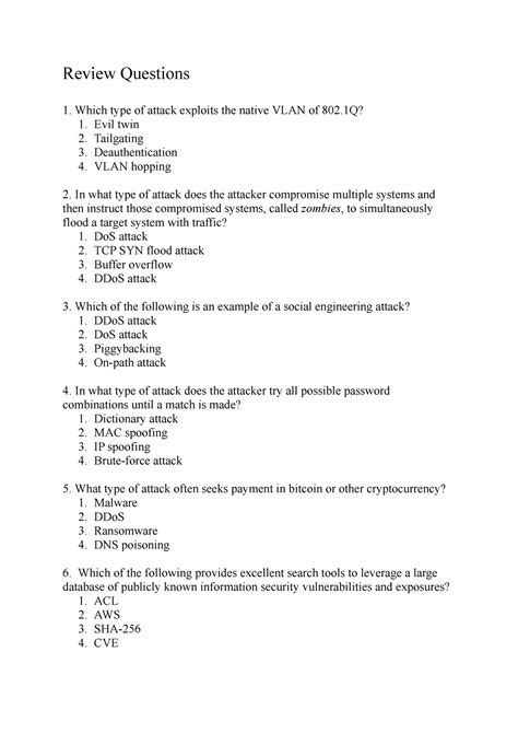 Common Types Of Attacks And Authentication Schemes Review Questions
