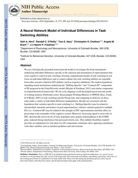 Pdf A Neural Network Model Of Individual Differences In Task