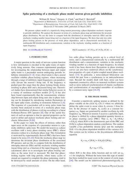 PDF Spike Patterning Of A Stochastic Phase Model Neuron Given Periodic Inhibition