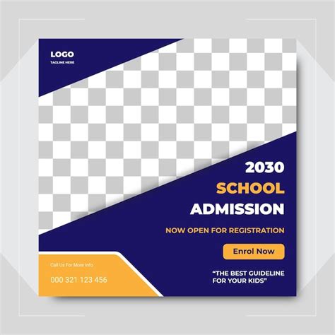소셜 미디어 광고 디자인을 위한 학교 입학 템플릿 프리미엄 벡터