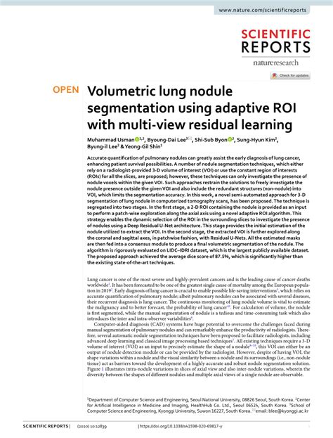 Pdf Volumetric Lung Nodule Segmentation Using Adaptive Roi With Multi View Residual Learning