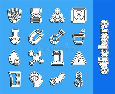 Set Line Test Tube And Flask Chemical High Voltage Sign Mortar Pestle Bacteria Magnet