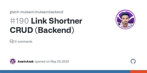 link shortner crud backend · issue 190 · gtech mulearn
