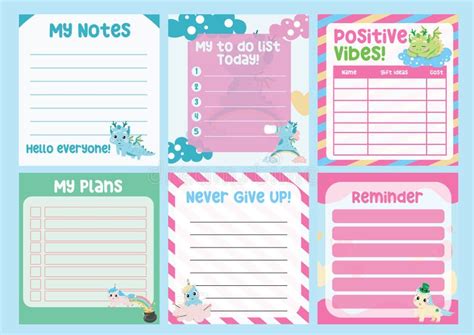 Beautiful Note Templates With Dragons And Unicorns Theme Stock Vector Illustration Of Dear
