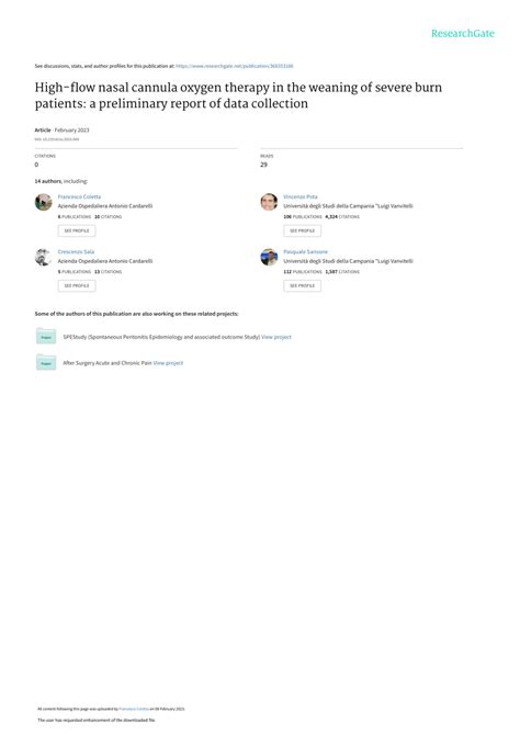 Pdf High Flow Nasal Cannula Oxygen Therapy In The Weaning Of Severe Burn Patients A