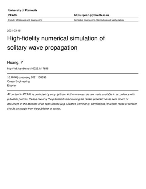 Pdf High Fidelity Numerical Simulation Of Solitary Wave Propagation
