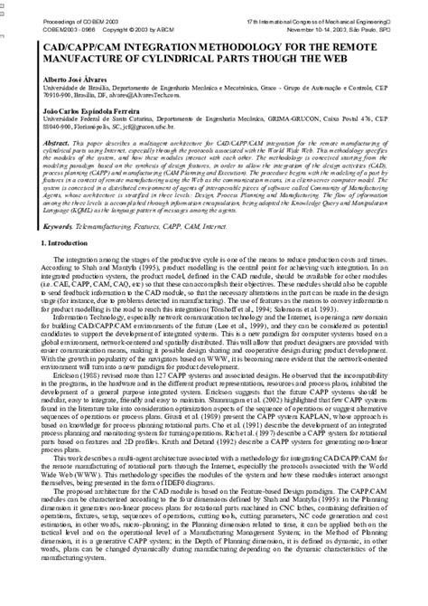 Pdf Cad Capp Cam Integration Methodology For The Remote Manufacture