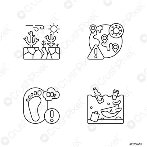 Global Warming Linear Icons Set Stock Vector Crushpixel