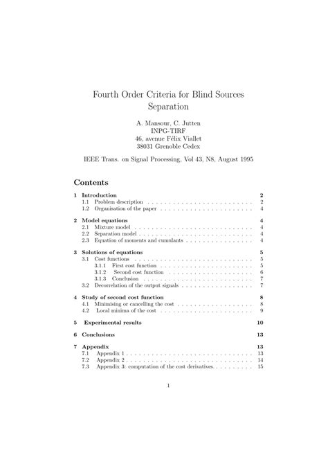 Pdf Fourth Order Criteria For Blind Sources Separation