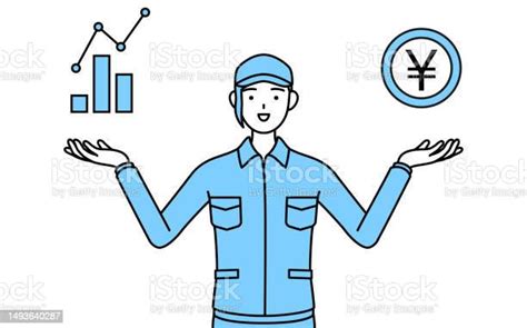 모자와 작업복을 입은 여자는 Dx 성능 및 판매 개선의 이미지를 안내합니다 경영자에 대한 스톡 벡터 아트 및 기타 이미지