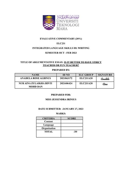 Evaluative Commentary EVALUATIVE COMMENTARY 30 ELC INTEGRATED LANGUAGE SKILLS III WRITING