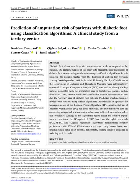 Pdf Prediction Of Amputation Risk Of Patients With Diabetic Foot