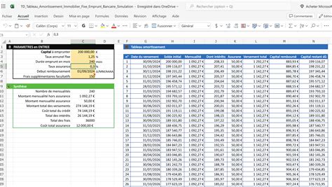 Tableau Amortissement Emprunt Immobilier Excel