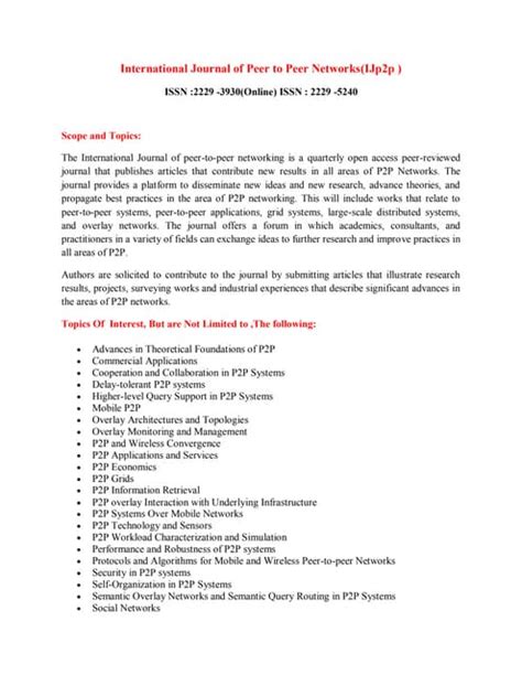 international journal of peer to peer networks ijp2p pdf