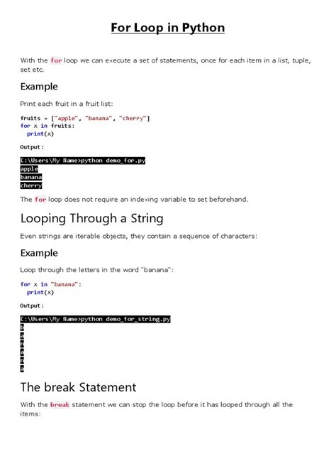 For Loop In Python Pdf Control Flow Parameter Computer Programming