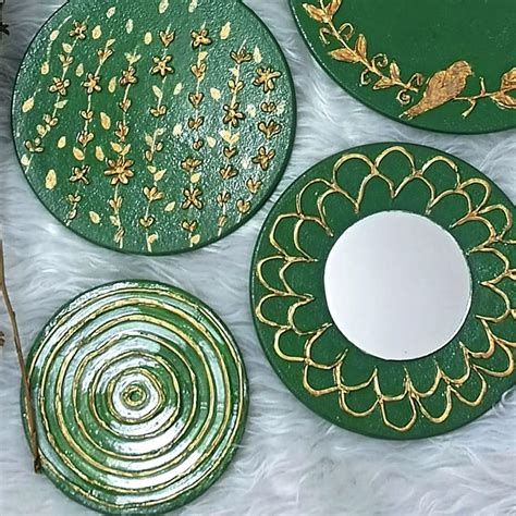 خرید و قیمت بشقاب دیوار کوب سفالی برجسته شده و آینه دارست 6 عددی از