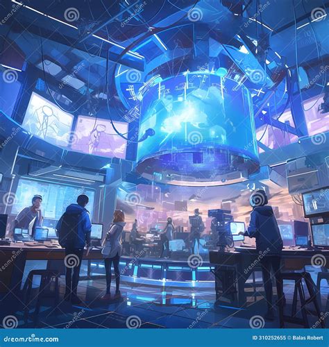 High Tech Hub Futuristic Control Room Stock Illustration
