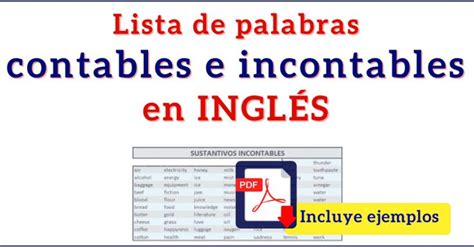 Sustantivos Contables E Incontables En Ingl S Pdf Con Tabla De Ejemplos