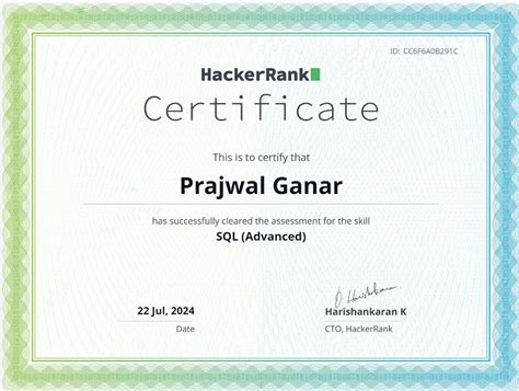 Prajwal Ganar On Linkedin Sql Advancedsql Certification Hackerrank Datascience Dataanalysis
