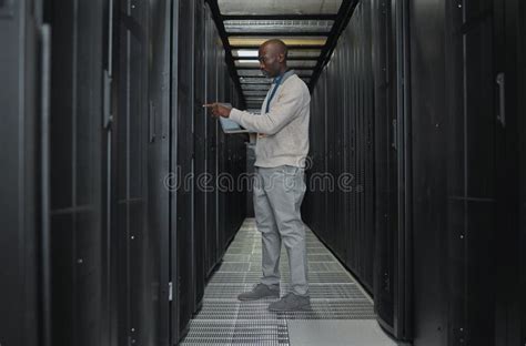 Laptop Maintenance And Server Room With It Black Man For Research Engineer Working In Dark