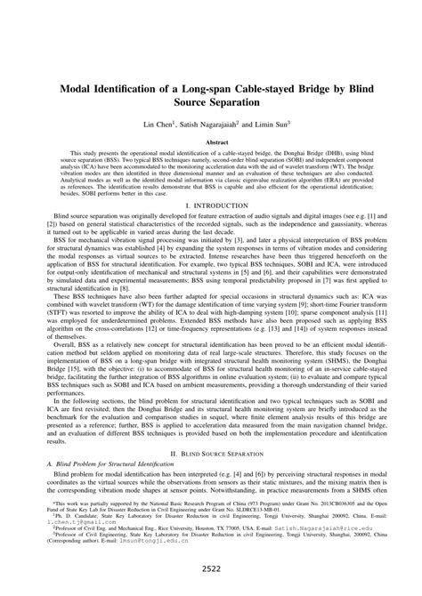 Pdf Modal Identification Of A Long Span Cable Stayed Bridge By Blind Source Separation