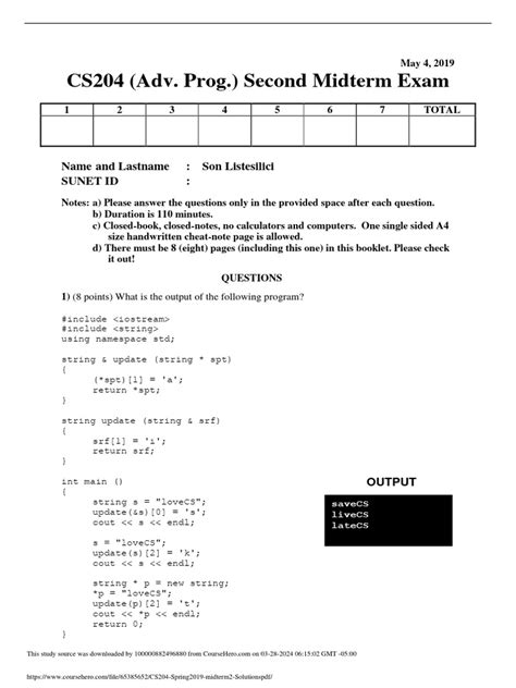 Cs204 Spring2019 Midterm2 Solutions Pdf Pdf Computer Programming Software Engineering