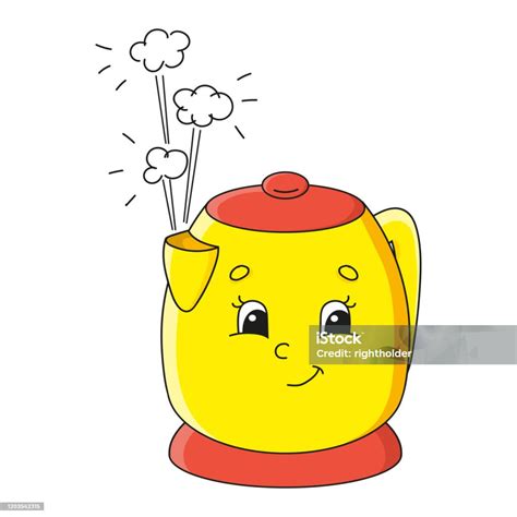 주방 주전자 귀여운 캐릭터 다채로운 벡터 일러스트레이션입니다 만화 스타일입니다 흰색 배경에 격리 디자인 요소입니다 디자인 서적 스티커 카드 포스터 옷용 템플릿 가정 주방에