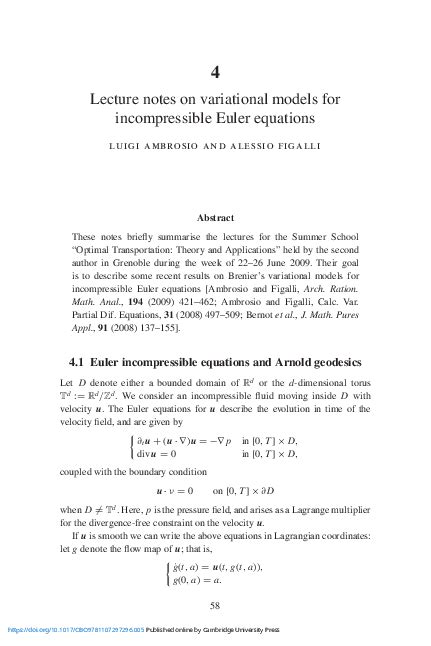 Pdf Lecture Notes On Variational Models For Incompressible Euler Equations