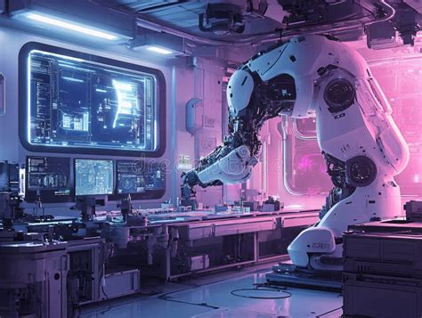 White Robotic Arms At High Tech Lab Stock Illustration Illustration Of Manufacturing