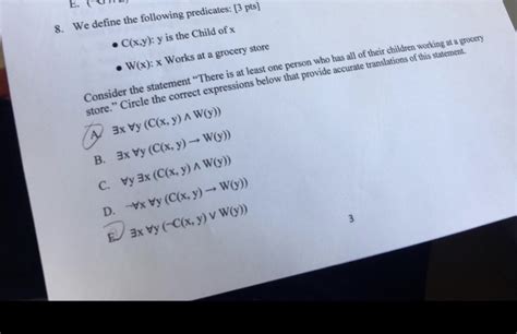 solved e d 8 we define the following predicates 3 pts]