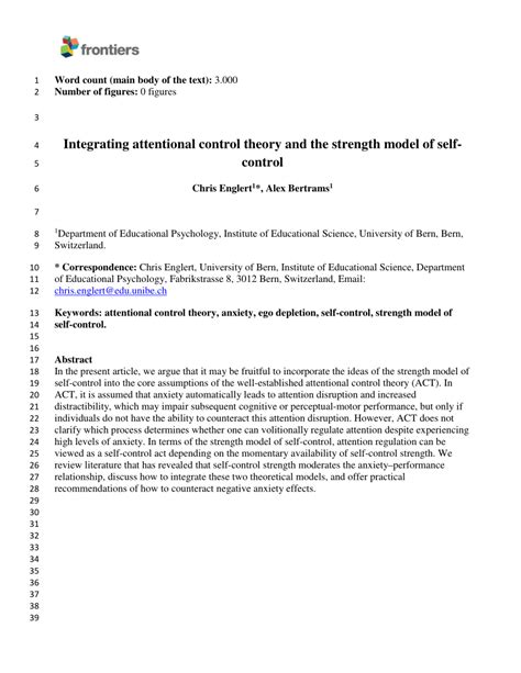 Pdf Integrating Attentional Control Theory And The Strength Model Of Self Control