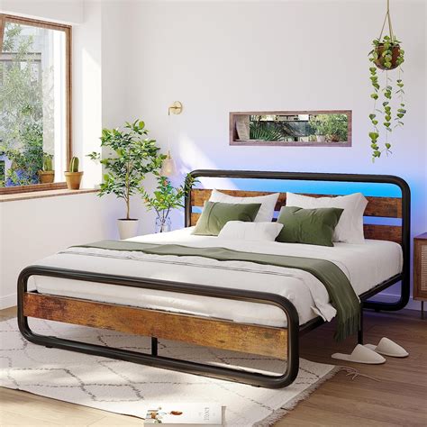 Full Size Led Bed Frame With Wood Headboard Platform Bed Frame Wood