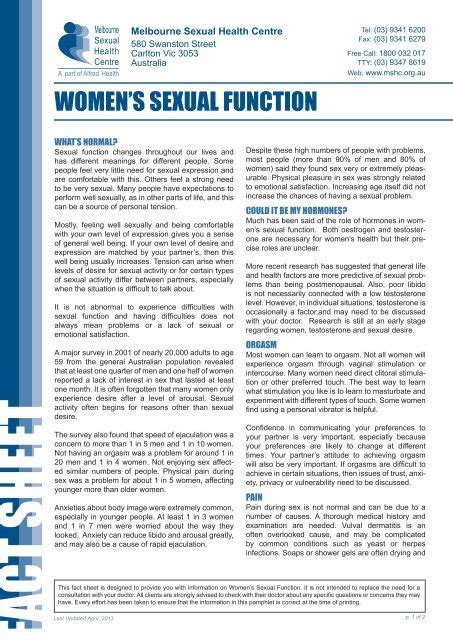 WOMEN S SEXUAL FUNCTION Melbourne Sexual Health Centre