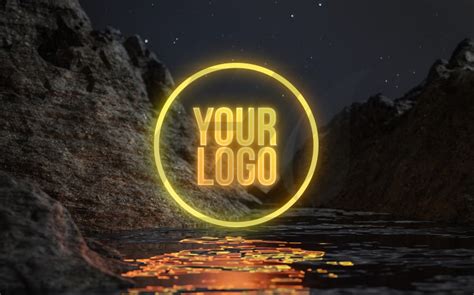 دانلود فایل لایه باز موکاپ لوگو طرح نئون و منظره صخره و دریا دانلود