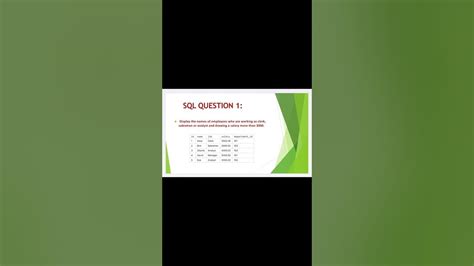 sql question 1 shorts sql sqlinterviewquestions sqltraining sqltutorials database youtube