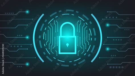 Digital Padlock With Hud Virtual Screen And Green Lighting On Dark Background Cyber Security