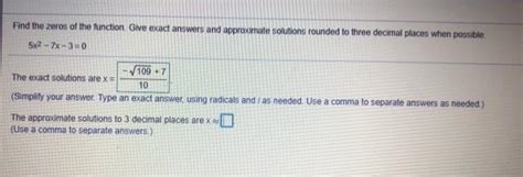 solved find the zeros of the function give exact answers