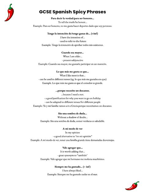 Gcse Spanish Spicy Phrases Astarspanish Pdf