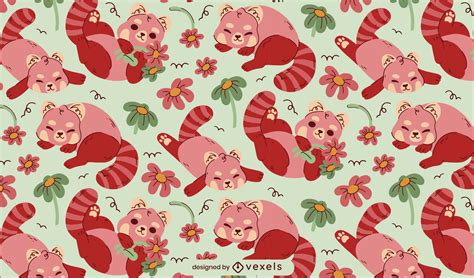 Red Panda Flower Pattern Design Vector Download